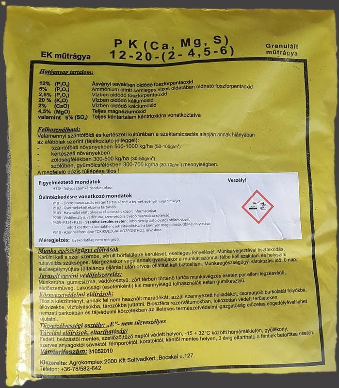 Műtrágya (kis kiszerelés) : NPK 0-12-20 komplex EK műtrágya (5 kg)